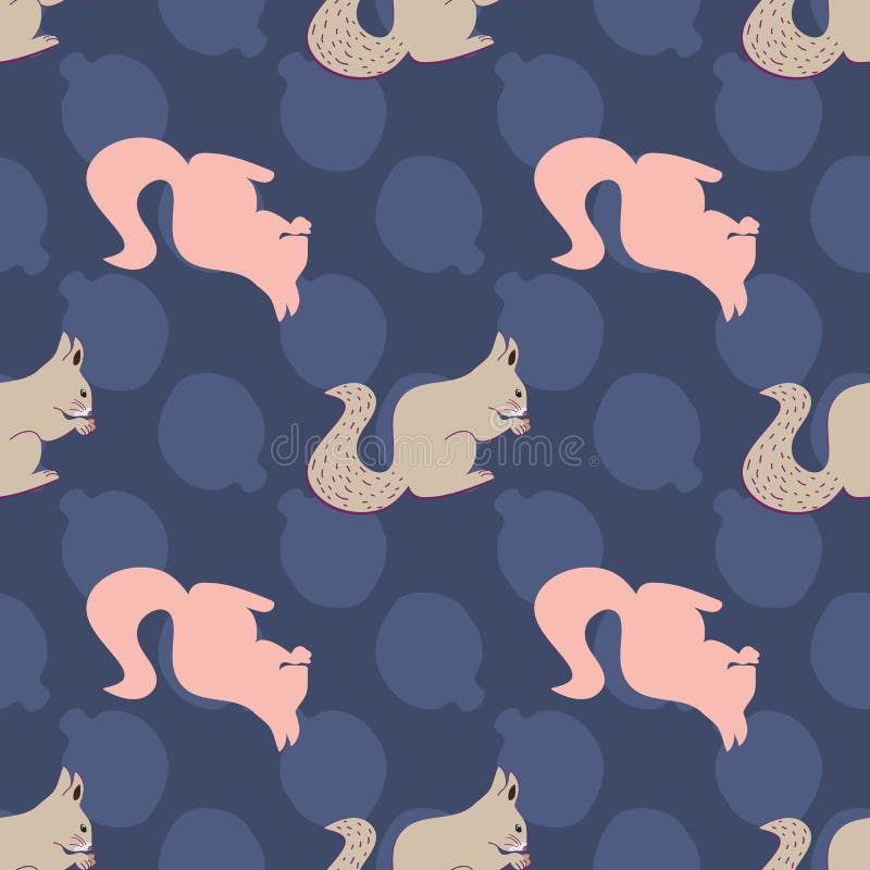 Squirrel Autumn Vector Repeat Pattern on Blue Acorn Silhouette ...