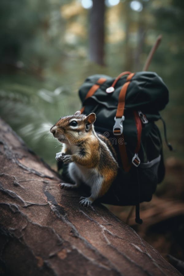 A Squirrel with a Backpack Sitting on a Log. Generative AI Image. Stock ...
