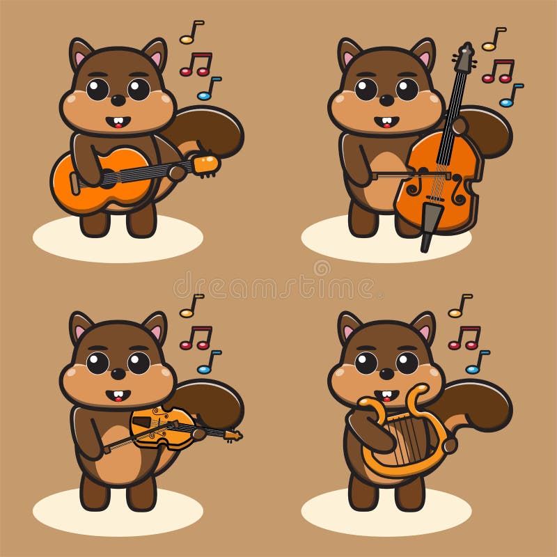 Vector Illustration of Cute Squirrel Music Cartoon. Stock Vector ...