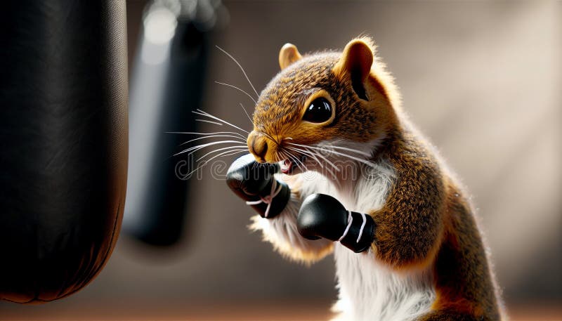 Squirrel Boxer Hits a Punching Bag. AI Generated. Stock Illustration ...