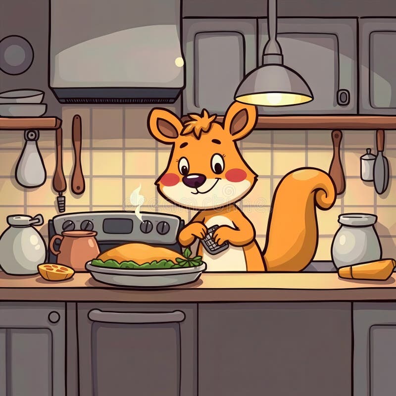 Squirrel Chef in Kitchen stock illustration. Illustration of whimsical ...