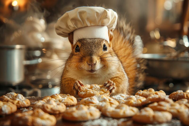 Squirrel Chef Preparing Cookies in a Cozy Kitchen Setting Stock ...
