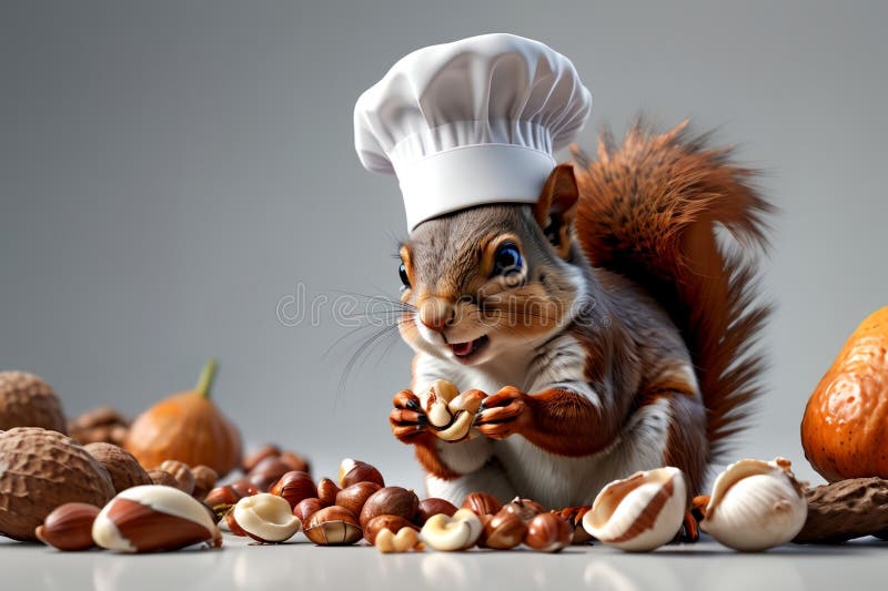 Squirrel Chef's Hat Cleaning Nuts Isolated Blue Background Stock Photos ...