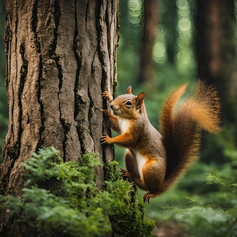 A squirrel climbing a tree stock illustration. Illustration of climbing ...