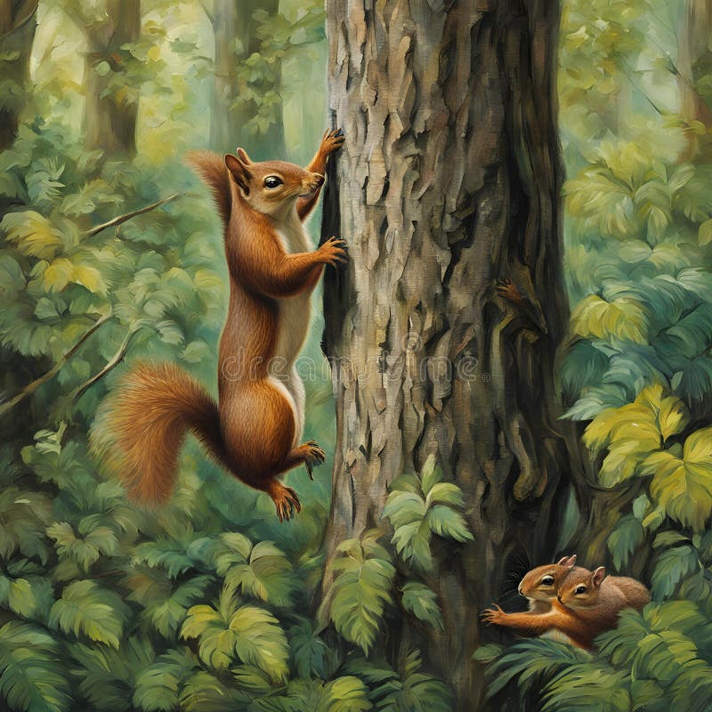 A squirrel climbing a tree stock illustration. Illustration of wildlife ...
