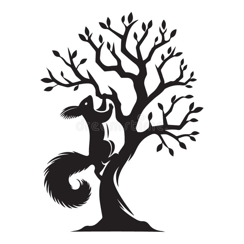 Squirrel Climbing a Tree Silhouette Illustration Vector Design Stock ...