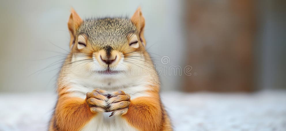 Squirrel with Closed Eyes and Paws Together in a Praying Gesture ...