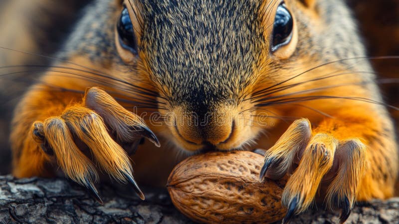 Squirrel Closeup Holding a Walnut Stock Photo - Image of adorable ...