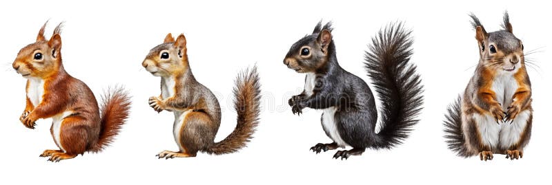 Squirrel Collection Four Adorable Squirrels Isolated on White Stock ...