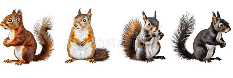 Squirrel Collection Four Cute Squirrels Isolated on White Stock ...