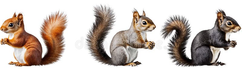 Squirrel Collection Red Gray and Black Squirrels Isolated on White ...