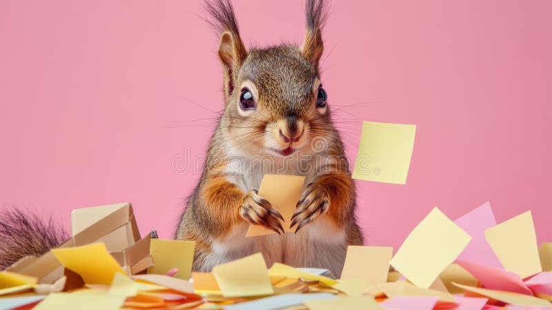Squirrel among Colorful Work Files and Notes Stock Illustration ...