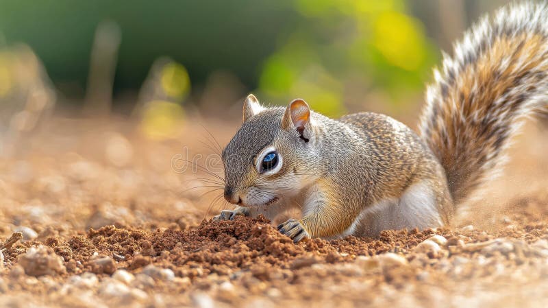 Squirrel Digging in the Dirt with Focus on Its Face and Paws. Wildlife ...