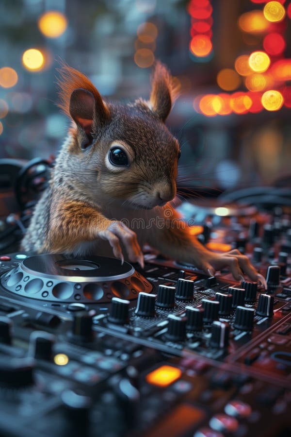 A Squirrel DJ Mixing Music on a Turntable in a Nightclub Stock Image ...