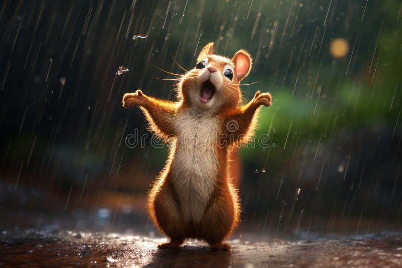 Squirrel Doing Rain Dance, Cartoon Style Stock Illustration ...