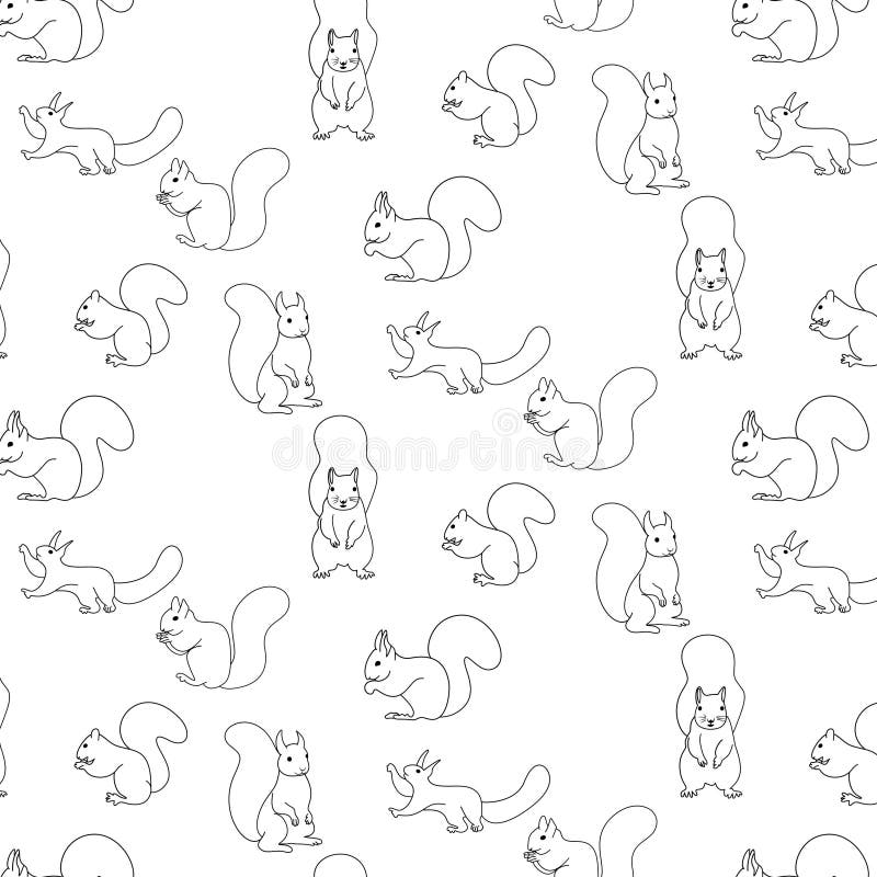 Squirrel Doodle Hand Drawn Elements Seamless Pattern Stock Vector ...
