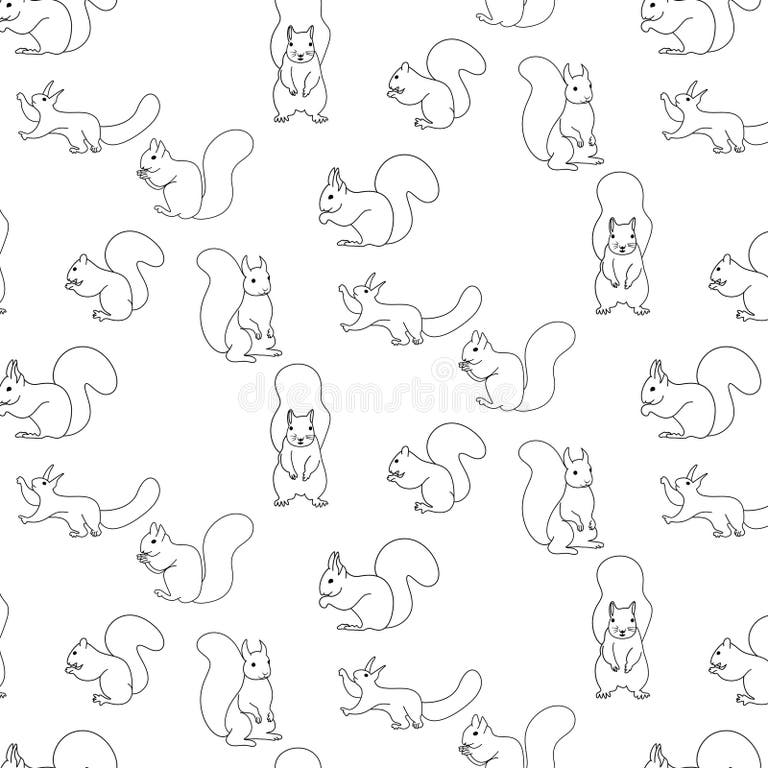 Squirrel Doodle Hand Drawn Elements Seamless Pattern Stock Vector ...
