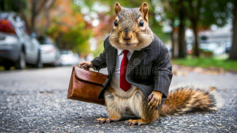 Squirrel Dressed in Business Suit with Briefcase Walking Down Street ...