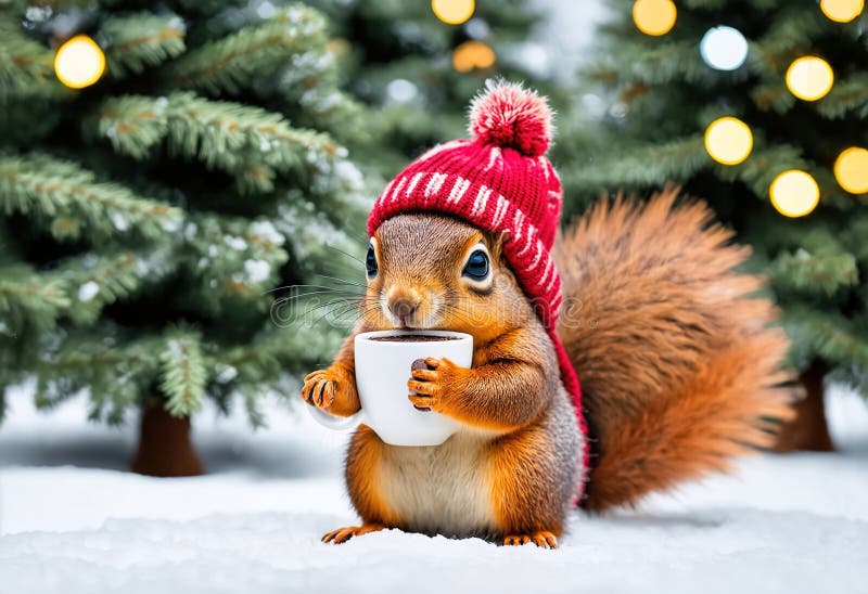 Squirrel Drinking Cocoa in the Forest at 21-9-2024 Stock Illustration ...