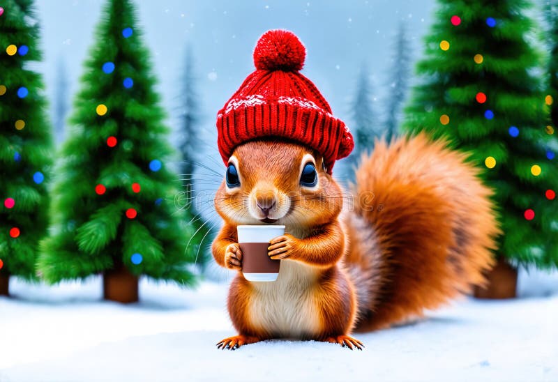 Squirrel Drinking Cocoa in the Forest at 21-9-2024 Stock Illustration ...