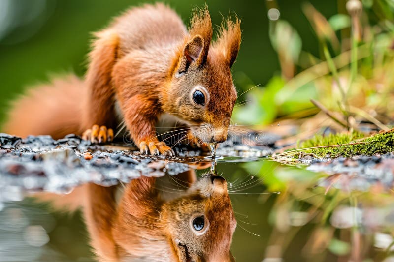 Squirrel is Drinking Water from a Pond Stock Image - Image of wild ...