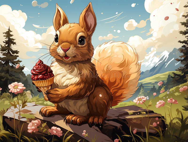 Squirrel Eating an Ice Cream Vector Stock Illustration - Illustration ...
