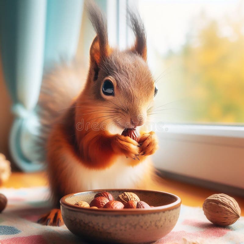 Squirrel Eating Nuts in Room. Generative AI Stock Illustration ...