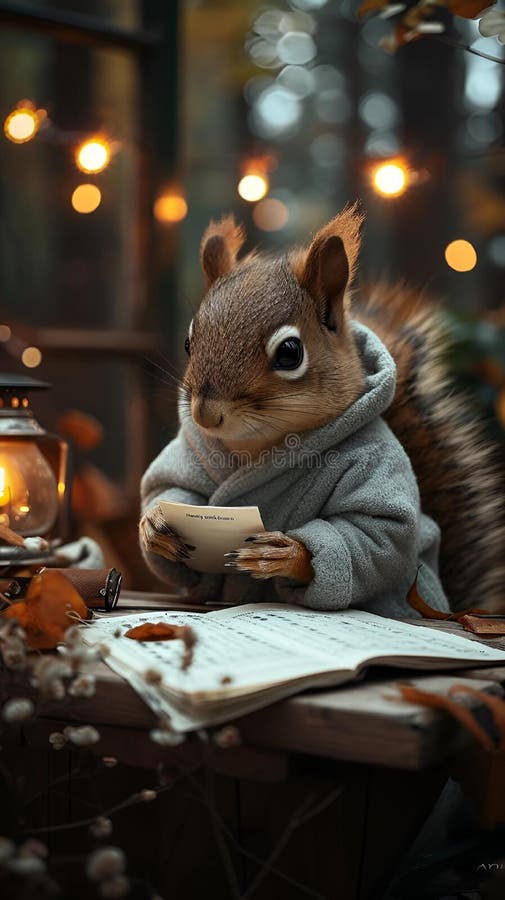 Squirrel Enjoying a Cup of Tea with Leaves on a Table, AI-generated ...