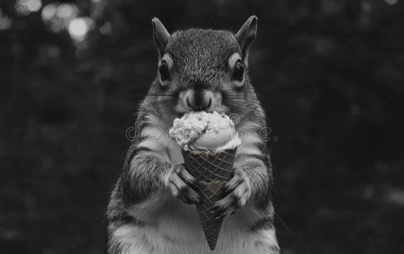 Squirrel Enjoying Ice Cream Cone Stock Illustration - Illustration of ...
