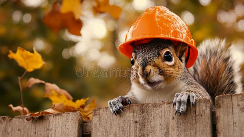 A Squirrel, Equipped with a Tiny Construction Helmet, Stands on a ...
