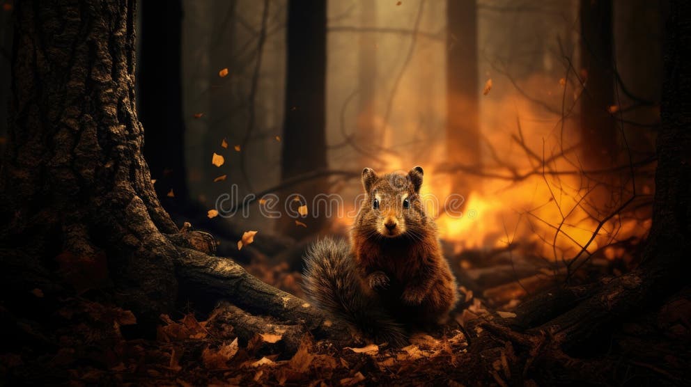 Squirrel Facing the Harrowing Reality of a Devastating Forest Fire in ...