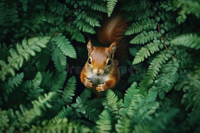 Squirrel in Fern Forest stock photo. Image of landscape - 378945844