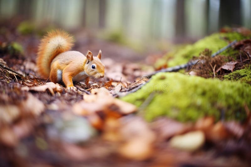 Squirrel Foraging on the Forest Floor Amid Fallen Leaves Stock ...