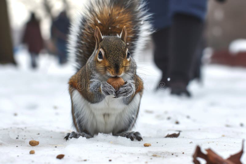 Squirrel Freezing with Nut As Humans Pass Stock Image - Image of life ...