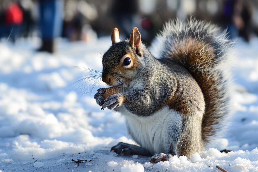 Squirrel Freezing with Nut As Humans Pass Stock Image - Image of ...