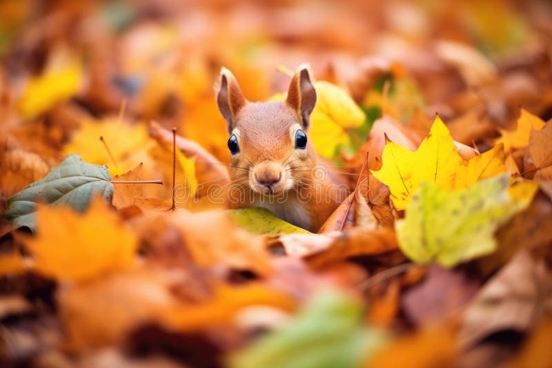 Squirrel Gathering Nuts among Fallcolored Leaves Stock Photo - Image of ...