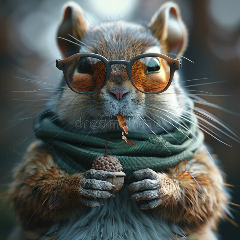 Squirrel with Glasses and Acorn Stock Illustration - Illustration of ...