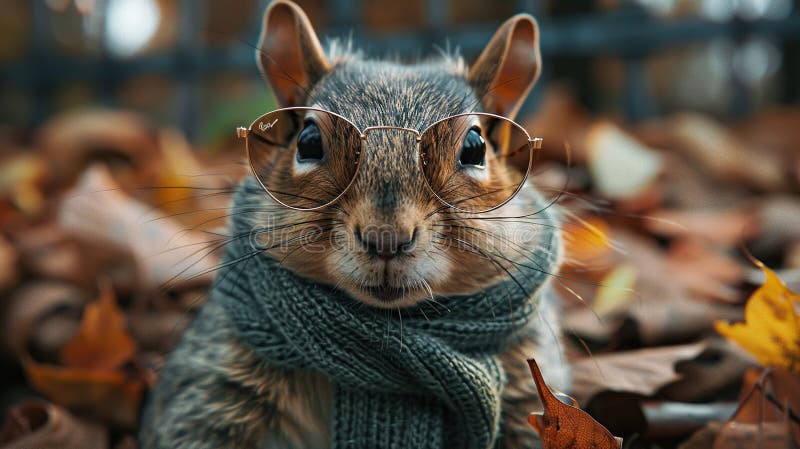 Squirrel in Glasses and a Scarf Stock Illustration - Illustration of ...