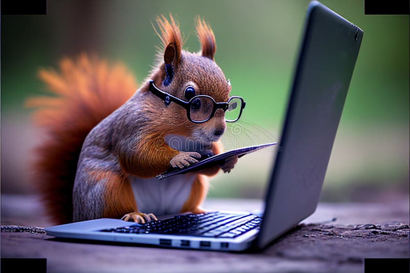 Squirrel in Glasses Uses a Laptop. AI Generated. Stock Photo - Image of ...