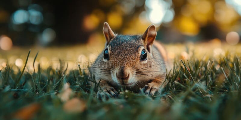 Squirrel in Grass Close Up stock photo. Image of bushy - 374710852