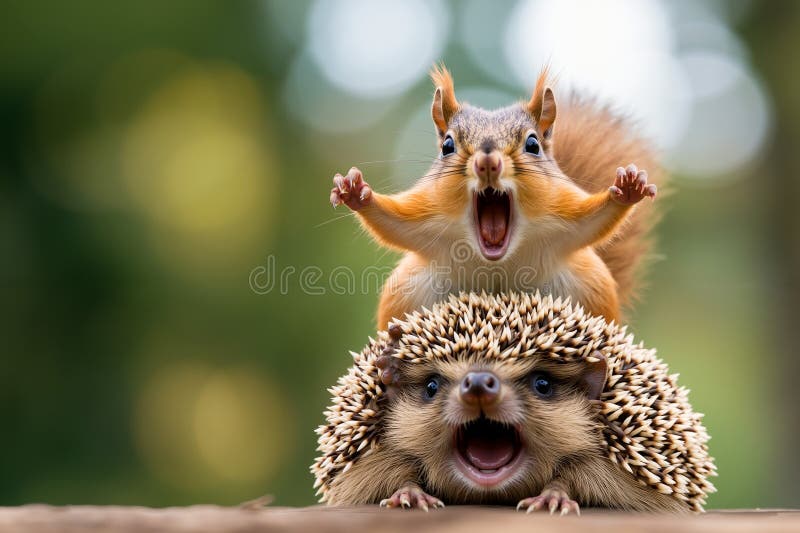 A Squirrel and a Hedgehog are Standing on Top of Each Other Stock Photo ...