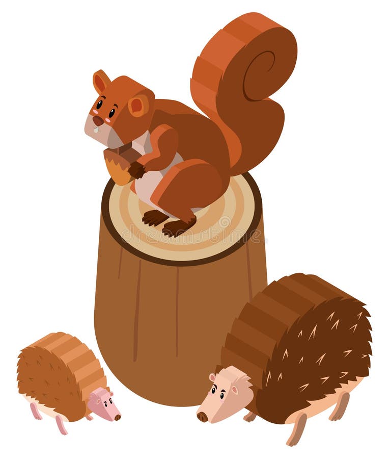 Squirrel and Hedgehogs in 3D Design Stock Illustration - Illustration ...