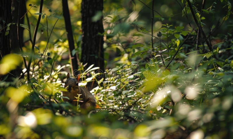 Squirrel Hiding in the Underbrush Stock Image - Image of grass, light ...