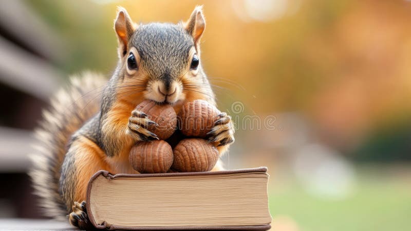 A Squirrel Holding a Book with Nuts on it S Back, AI Stock Image ...