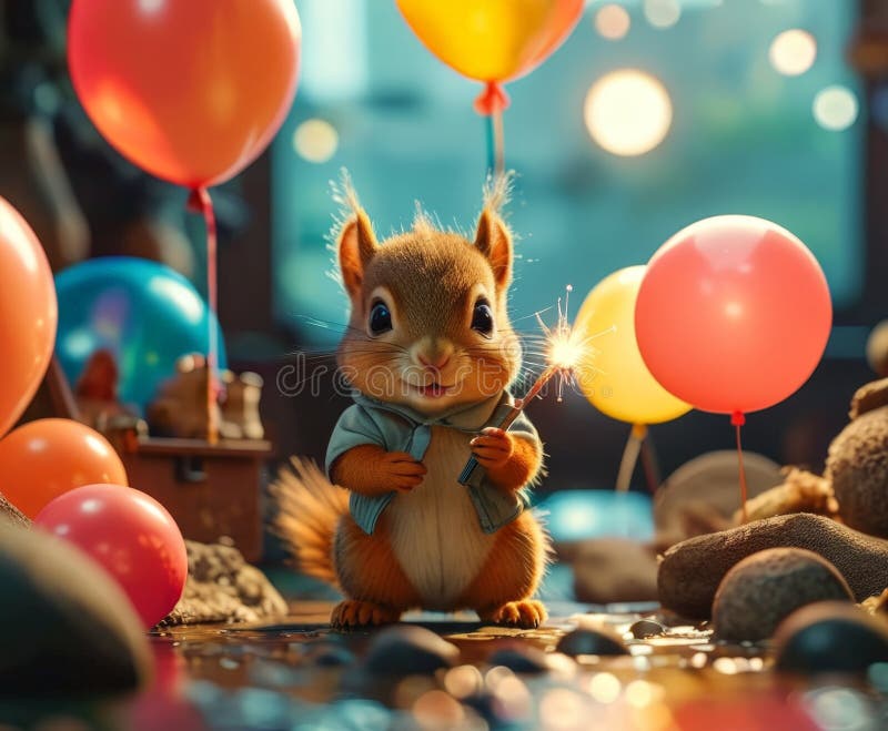 Squirrel Holding Bunch Balloons Stock Illustration - Illustration of ...