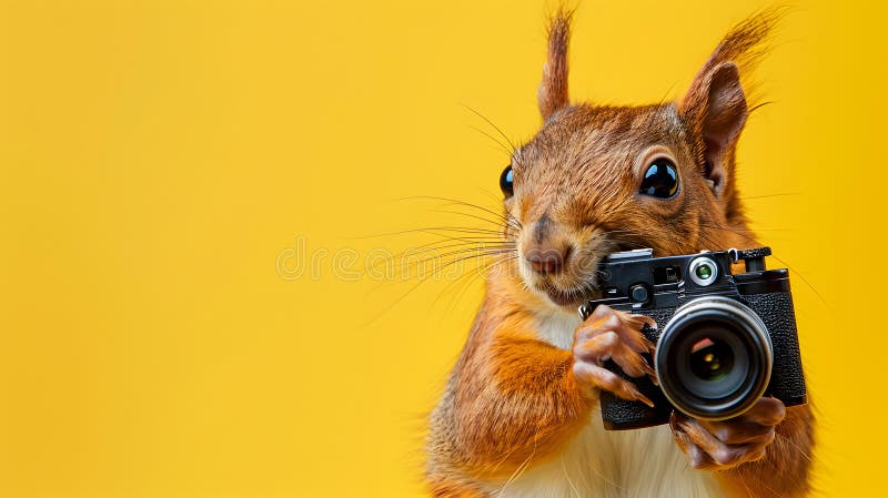 A Squirrel Holding a Camera and Taking Photos Stock Image - Image of ...