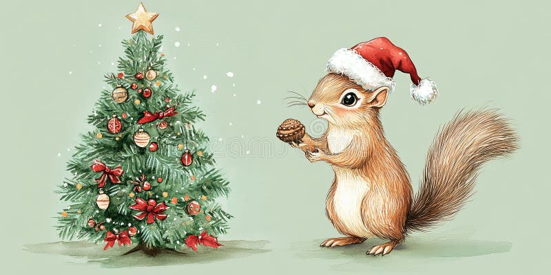 A Squirrel is Holding a Nut in Front of a Christmas Tree. Quality Stock ...