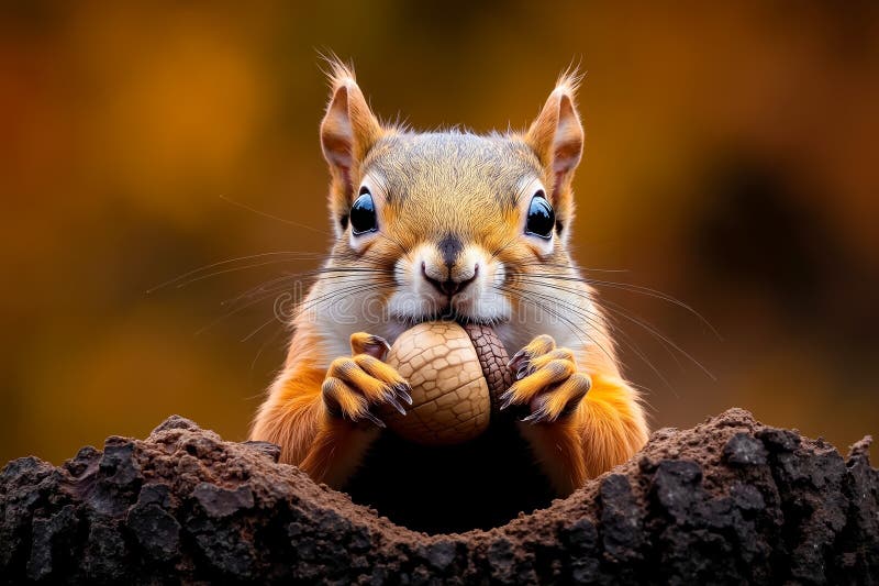 A Squirrel Holding a Nut in Its Mouth Stock Image - Image of tree ...