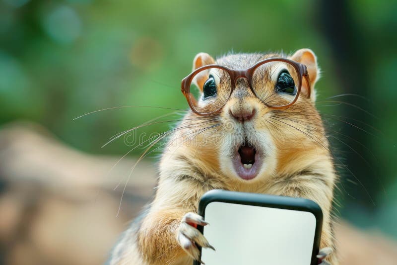 Squirrel Holding a Smartphone with a Surprised Expression Stock Photo ...
