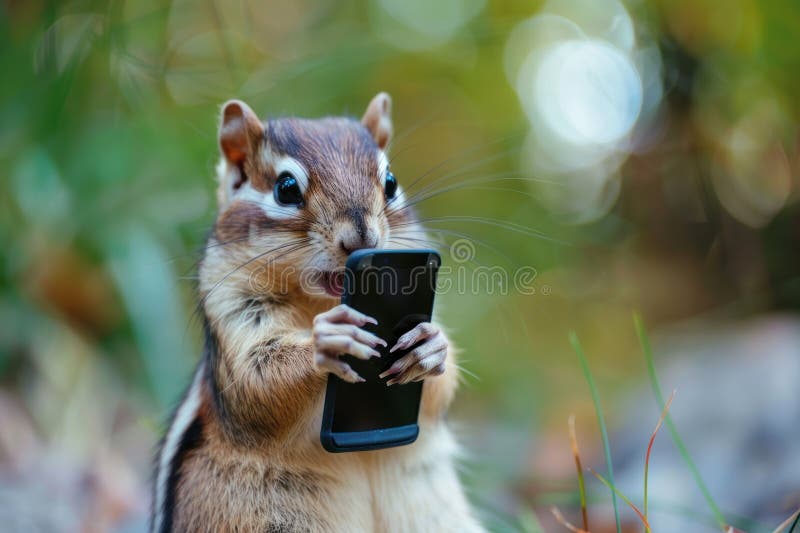 Squirrel Holding a Smartphone with a Surprised Expression Stock ...